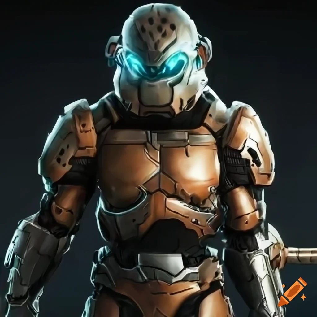 Saber tooth tiger in futuristic armor with sci-fi helmet on Craiyon
