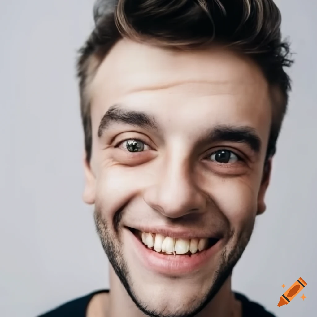 Smiling man with three eyes on light gray background on Craiyon