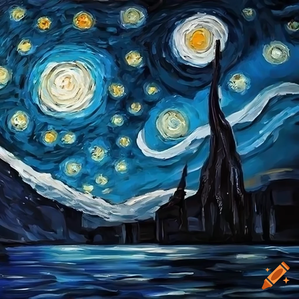 Starry night painting in high definition on Craiyon