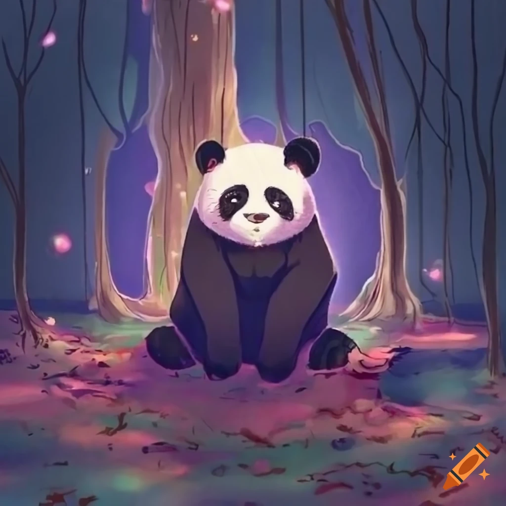 Sleepy little panda curled up in a tree hollow at night on Craiyon