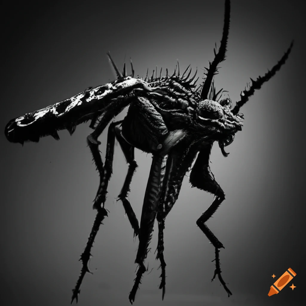 Black and white mutant insect on Craiyon