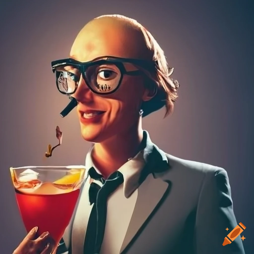 Nerd enjoying a cocktail on Craiyon