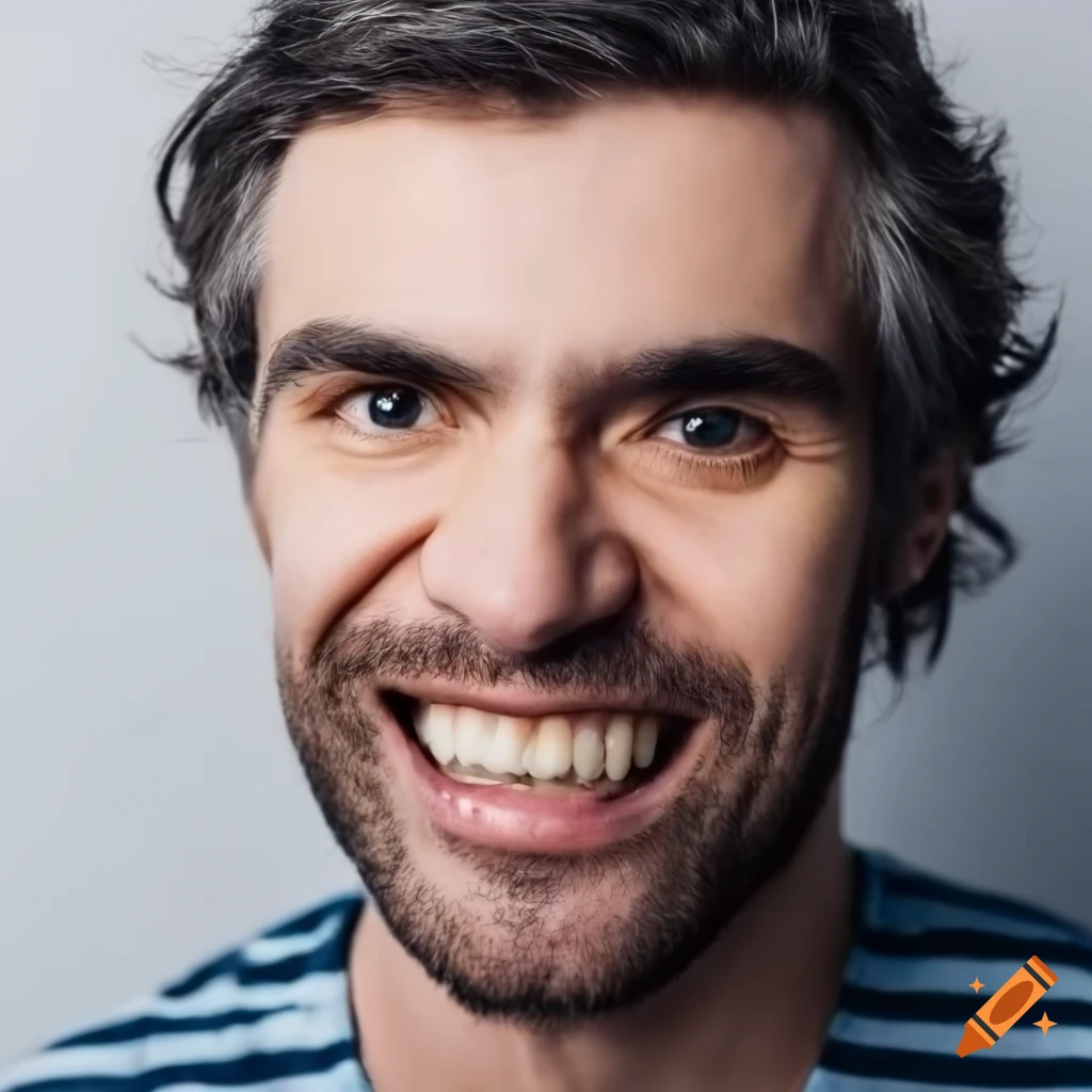 Man with three eyes smiling on light gray background on Craiyon