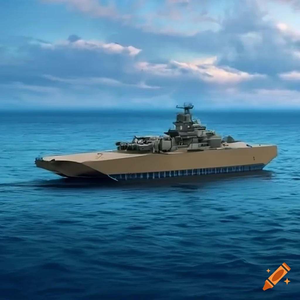 Military battleship displaying an advanced tank design on its deck on ...