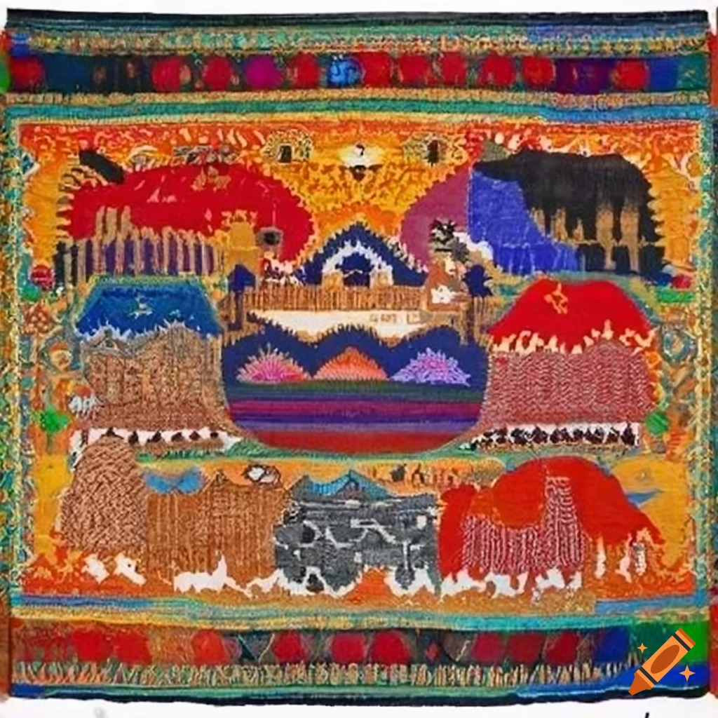 Vibrant Noah's Ark tapestry in S.H. Raza style on Craiyon