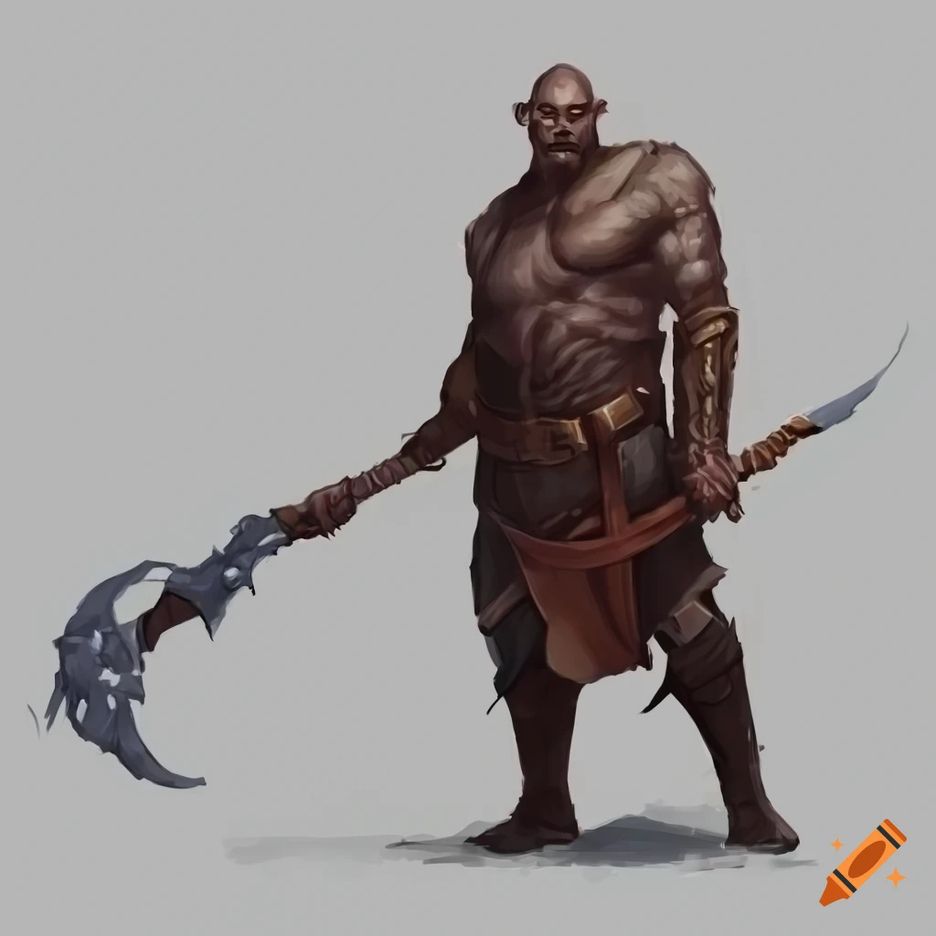 Goliath character from d&d holding a glaive on Craiyon
