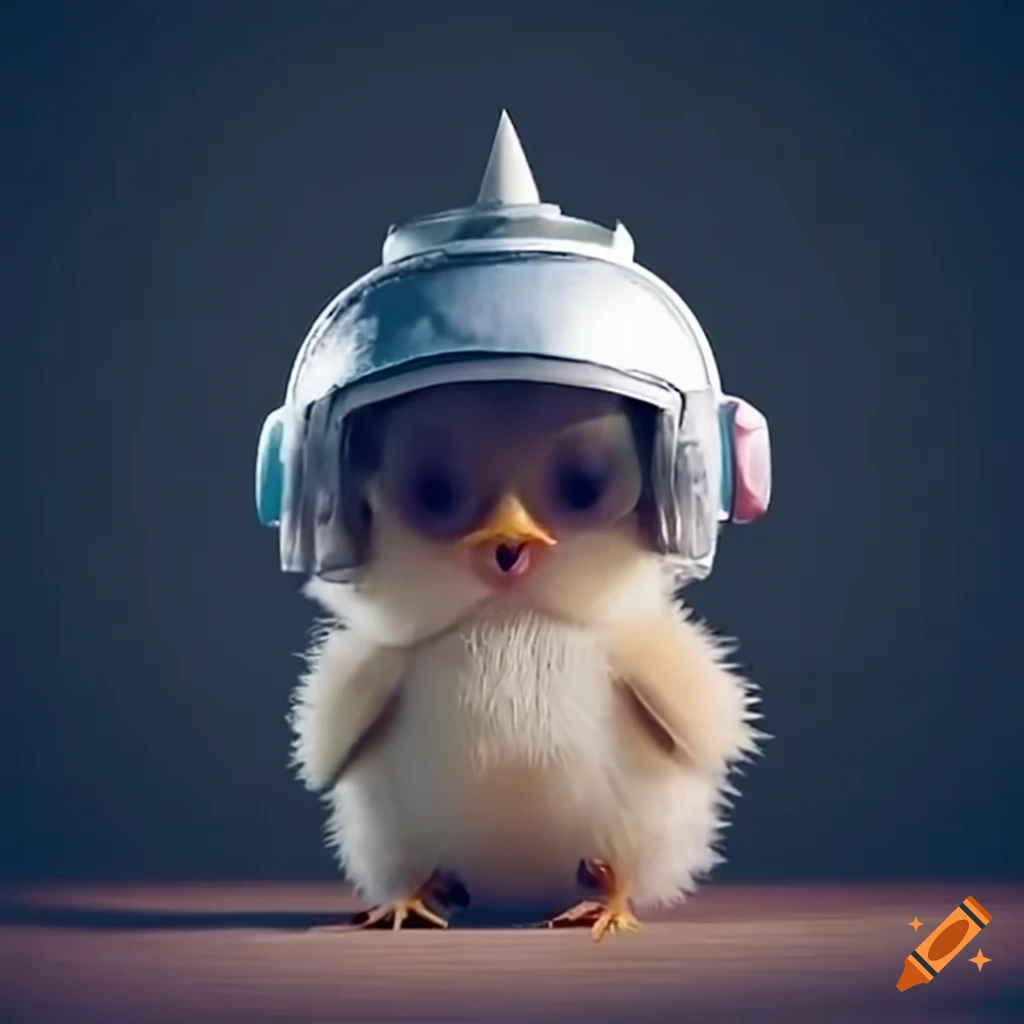 Tiny cute chicken exploring the moon in a space helmet on Craiyon