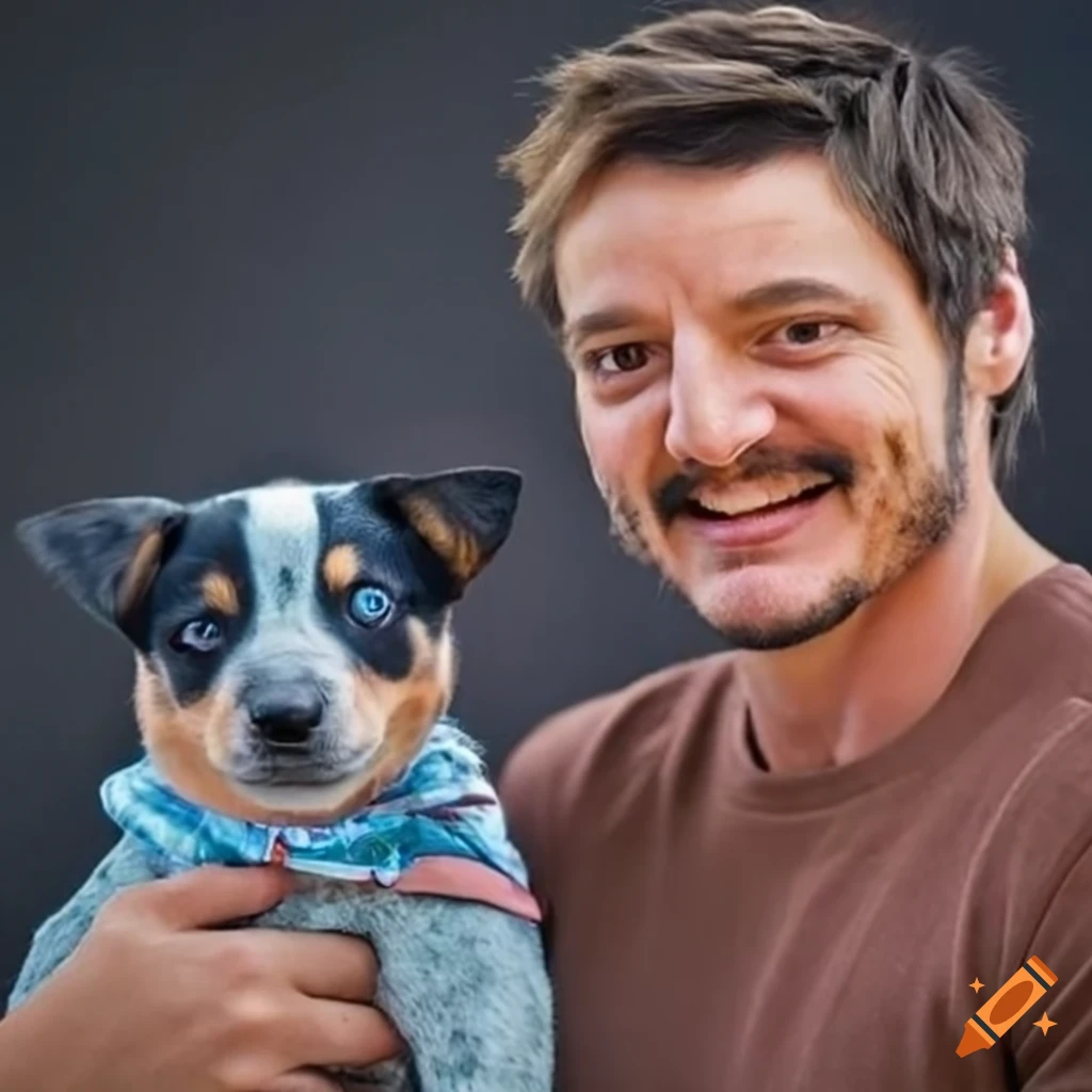Pedro pascal with a cute blue heeler puppy on Craiyon