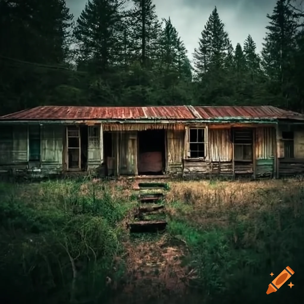 Dilapidated old motel in the woods on Craiyon
