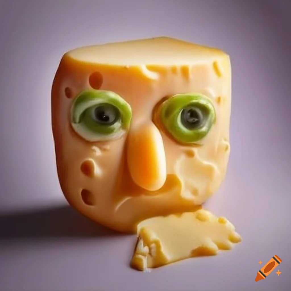 Artistic creation of a face made of cheese with mould on Craiyon