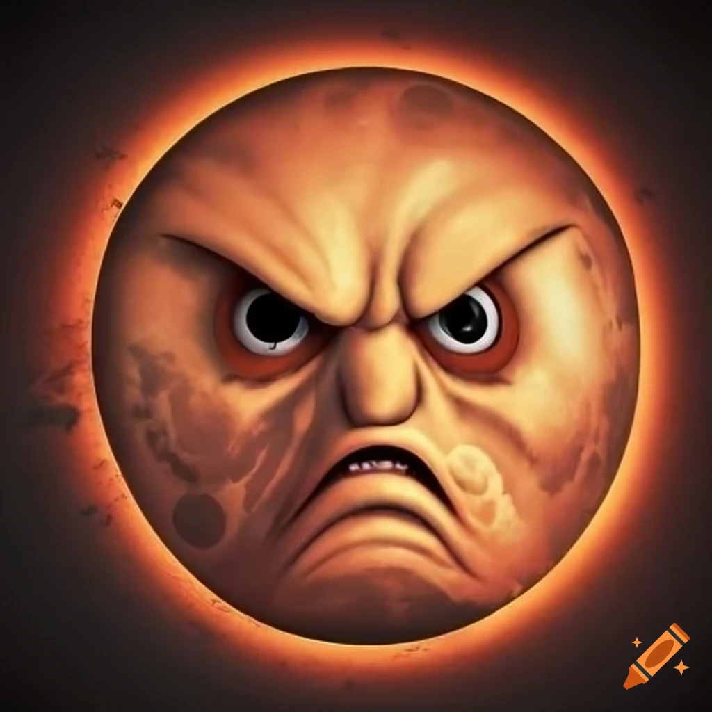 Illustration of an angry moon in a circle on Craiyon
