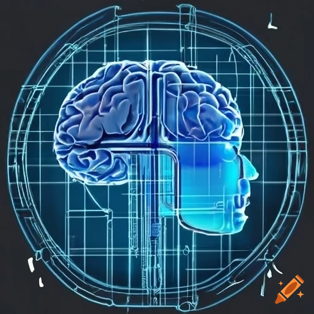 Cybernetic blue brain blueprint on Craiyon
