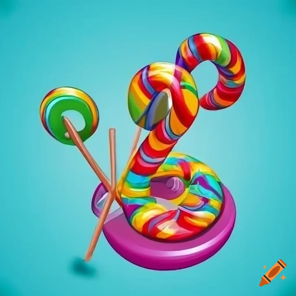 Vibrant cartoon candies racing on a vintage arcade game track on Craiyon