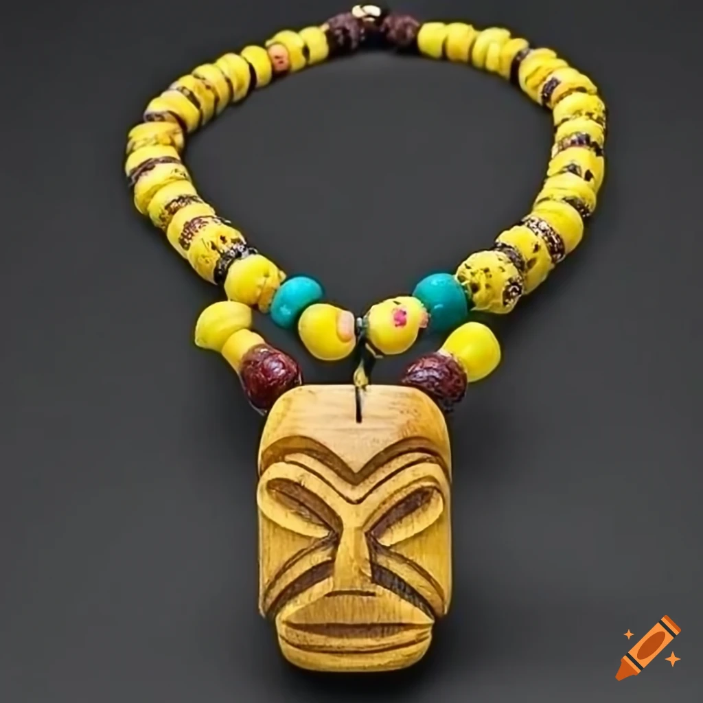 Hidden immunity idol necklace adorned with yellow beads and a tiki man ...