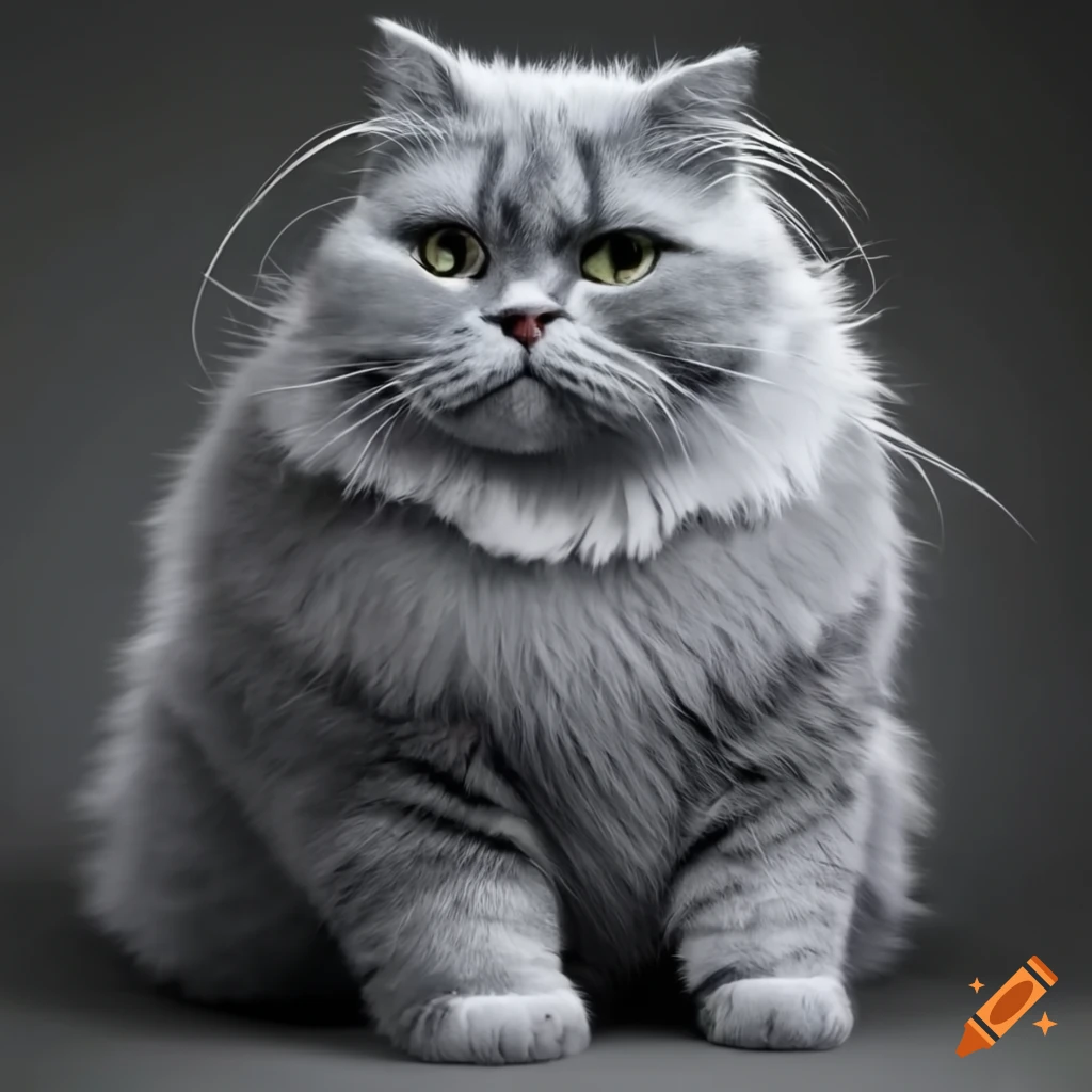 Fluffy cat loaf in grayscale on Craiyon