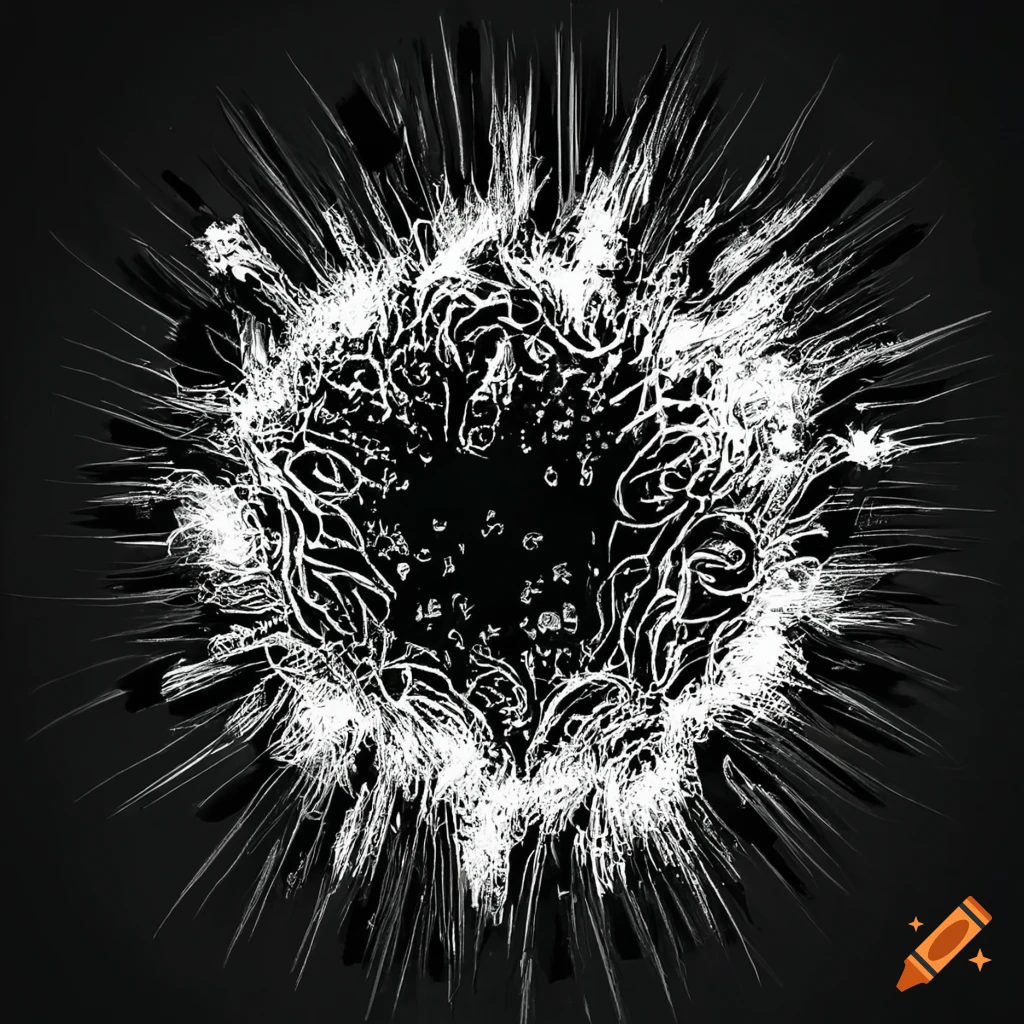 Exploding star in black pen art style with passion on Craiyon