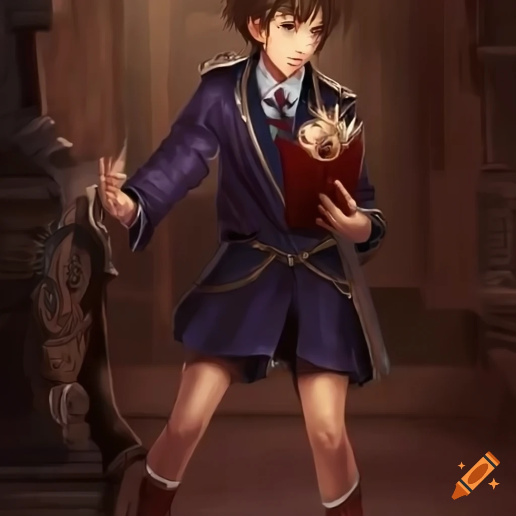 Pretty male student in uniform at magic school on Craiyon