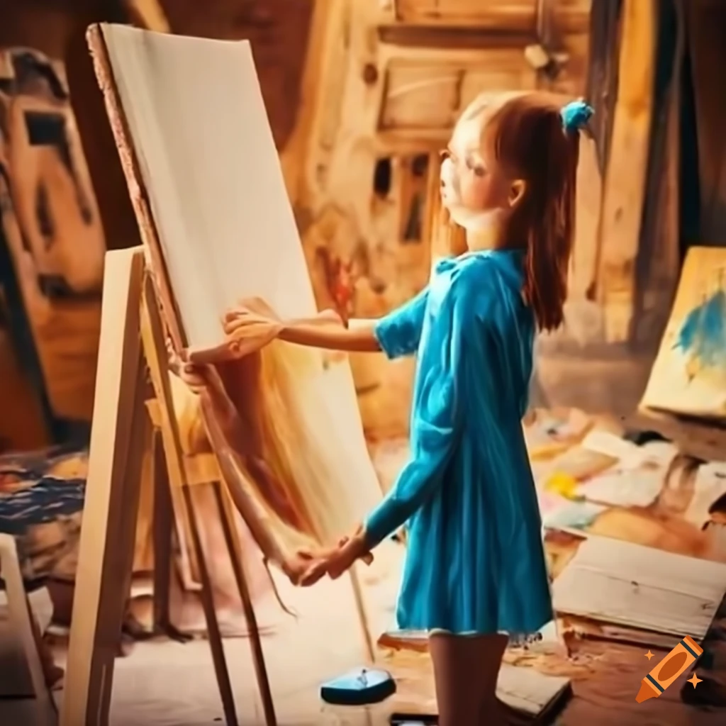 Girl painting on canvas in art studio on Craiyon