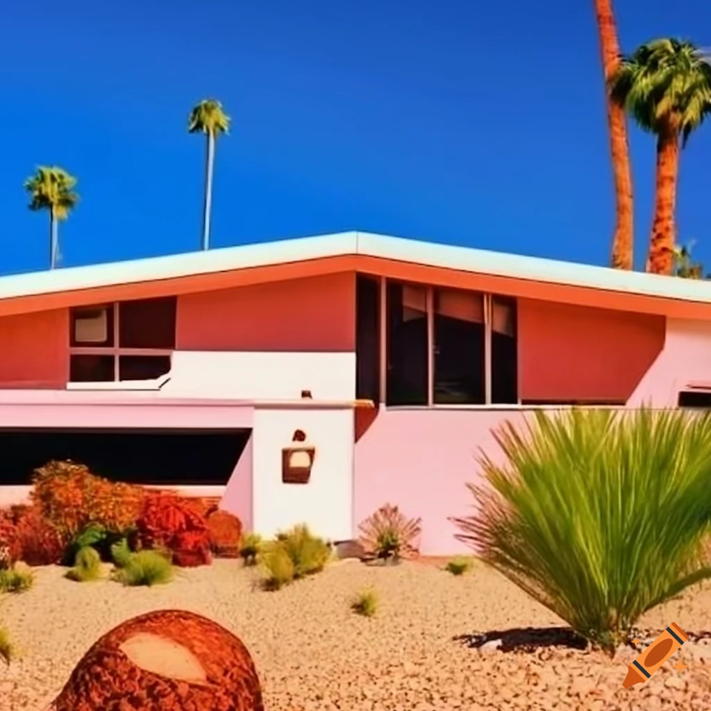 Pop art style mid-century palm springs house on Craiyon