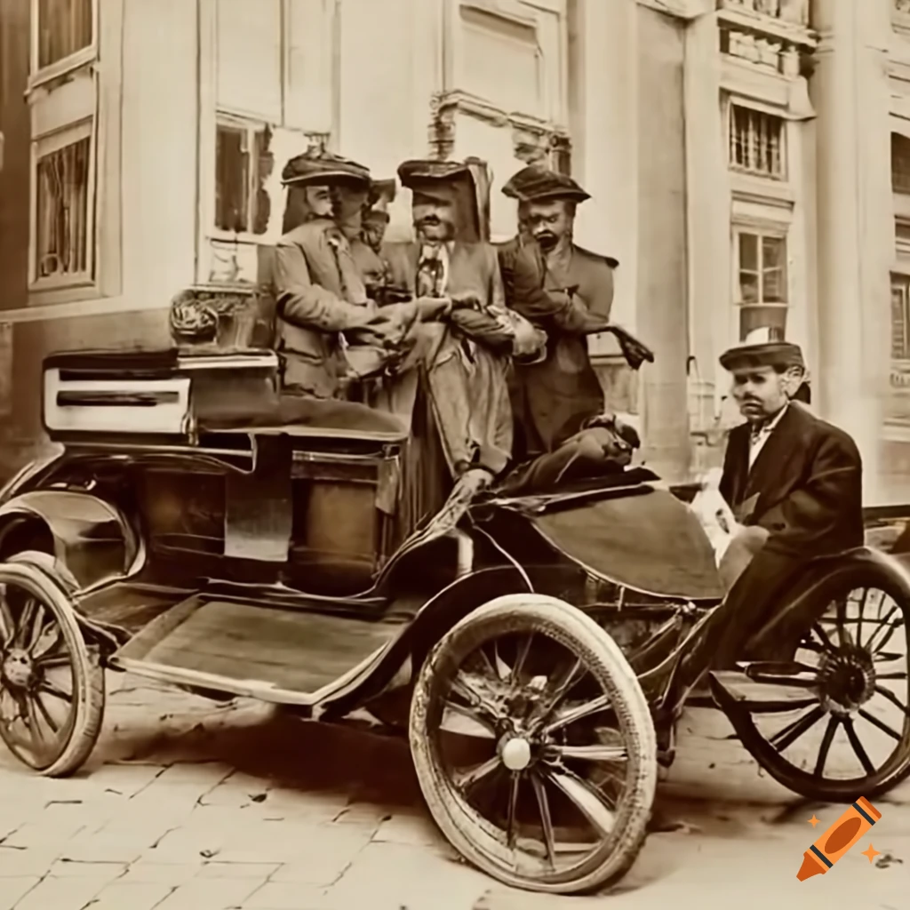 King of Iran buying a Renault car in 1890 during Europe trip on Craiyon