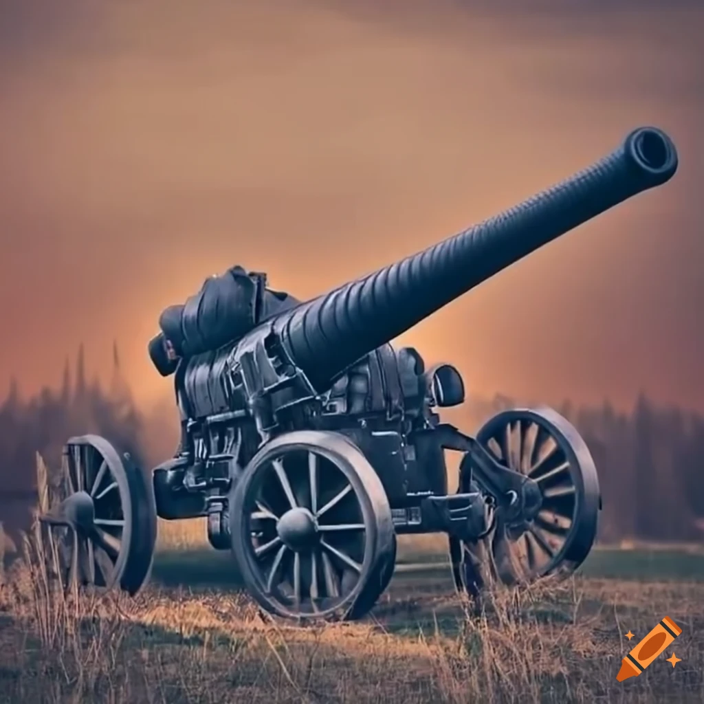 Massive field gun in a field on Craiyon