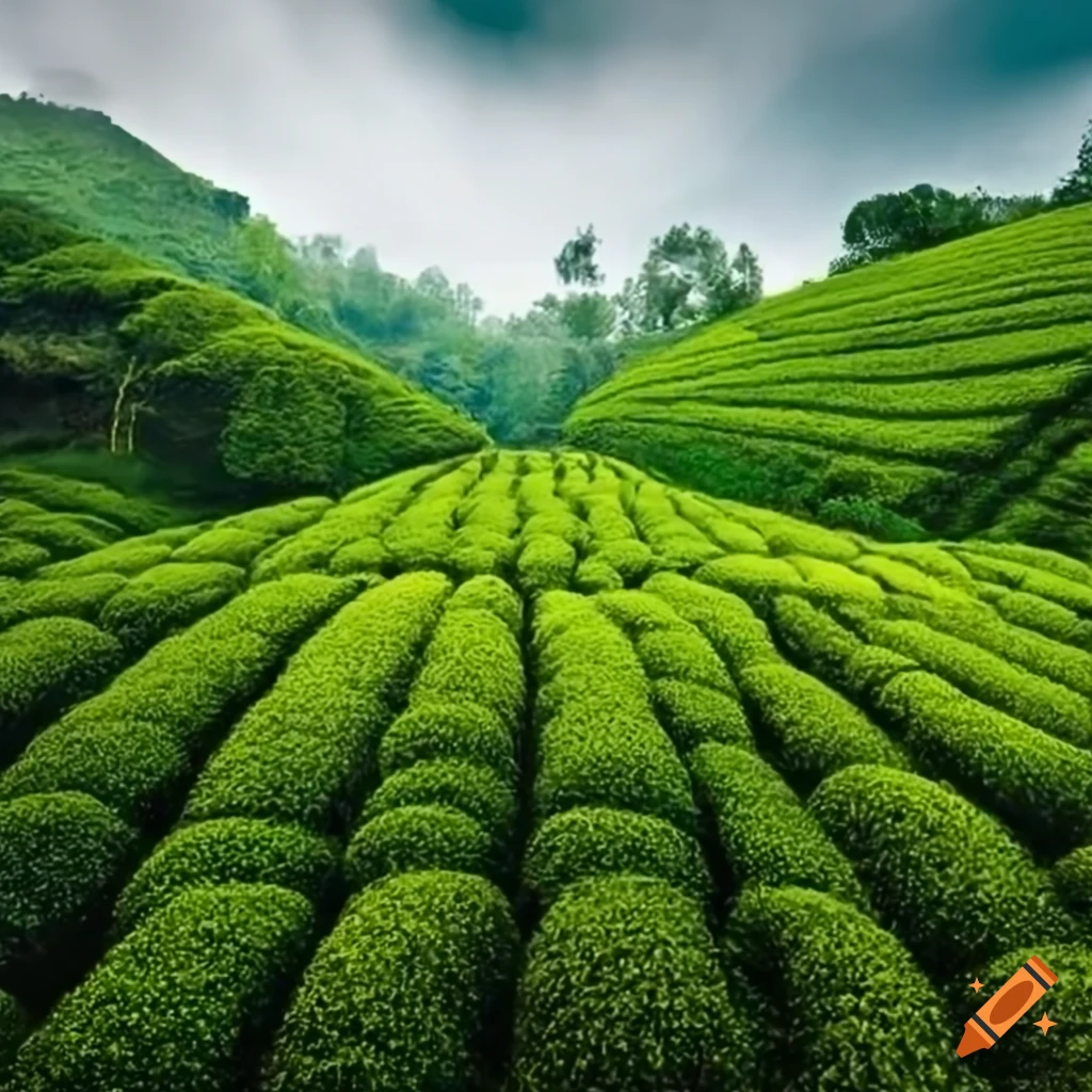 Realistic and highly detailed tea field landscape on Craiyon