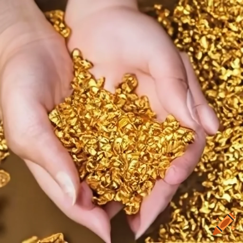 Gold seeds and green plant growing in gold plated time on Craiyon