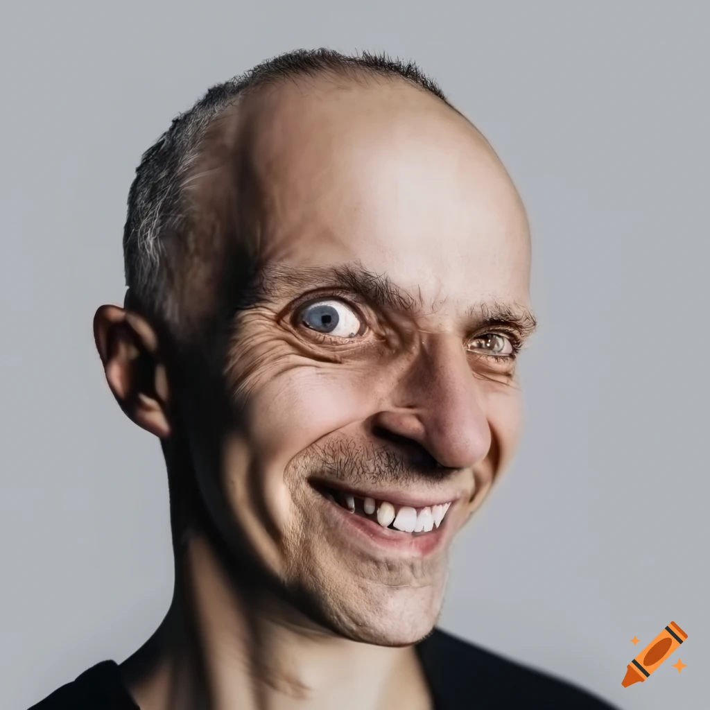 Man with three eyes smiling on light gray background on Craiyon