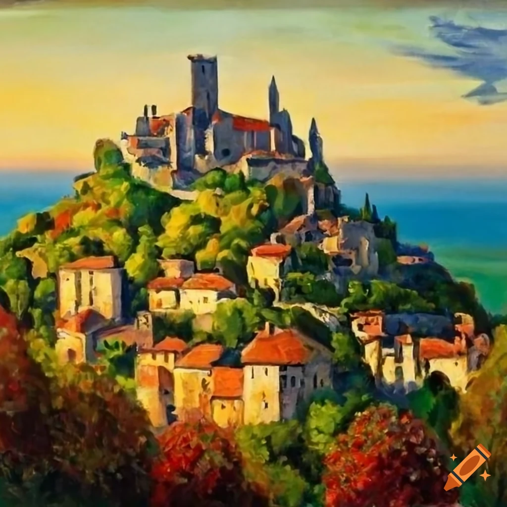 Painting of the hill cordes-sur-ciel on Craiyon