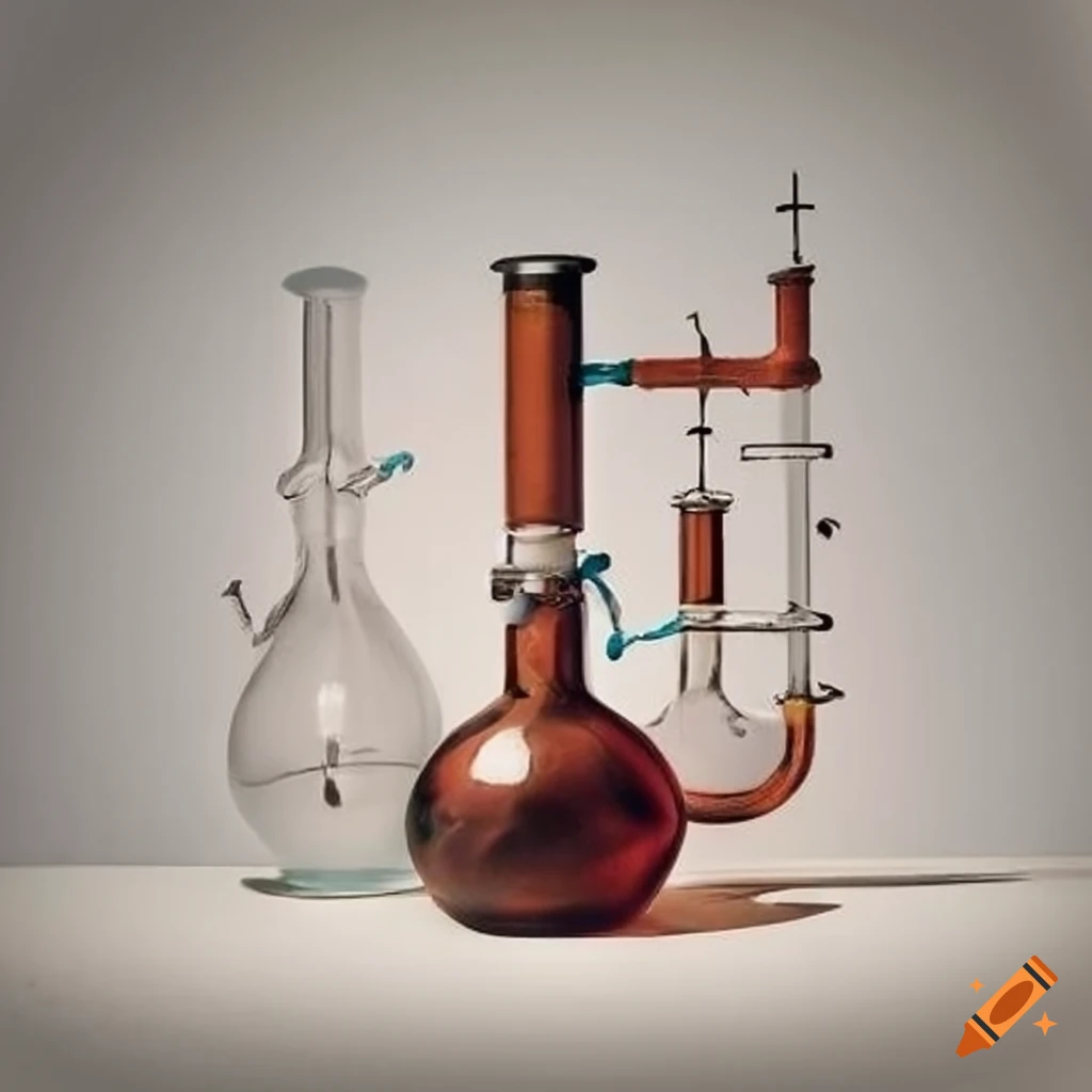 Distillation flask for alchemy on white canvas on Craiyon