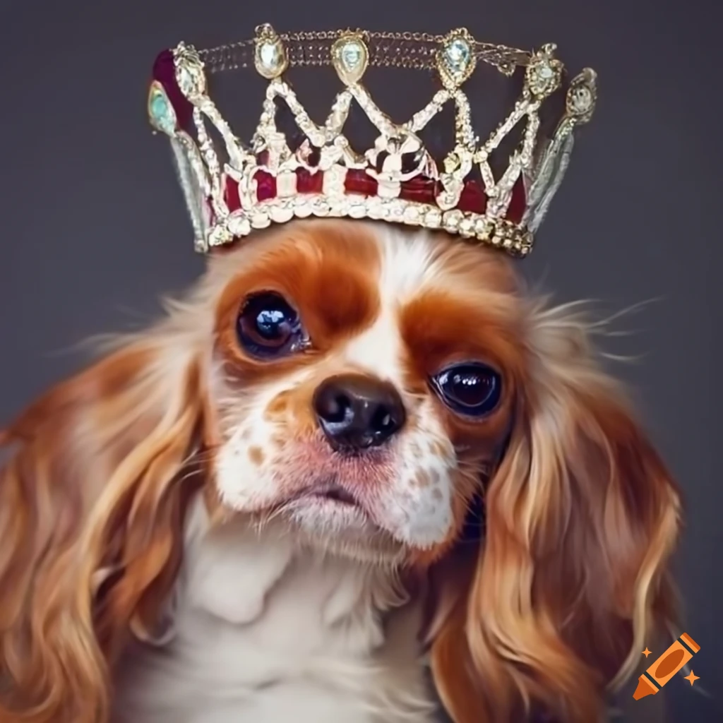 Ruby King Charles spaniel wearing a crown on Craiyon