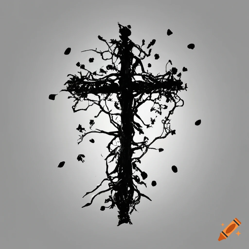 Black cross made of tree branches on Craiyon