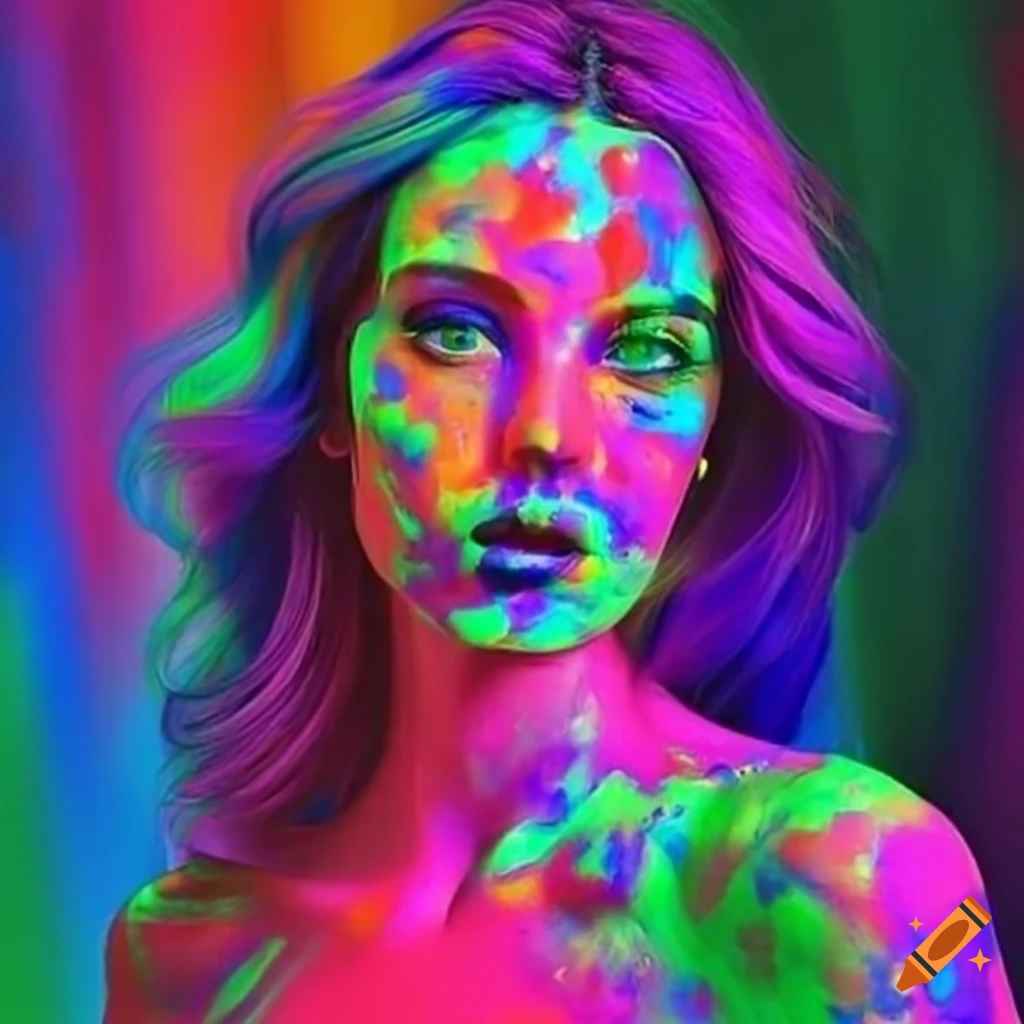 Painting of a woman in fluorescent colors on Craiyon