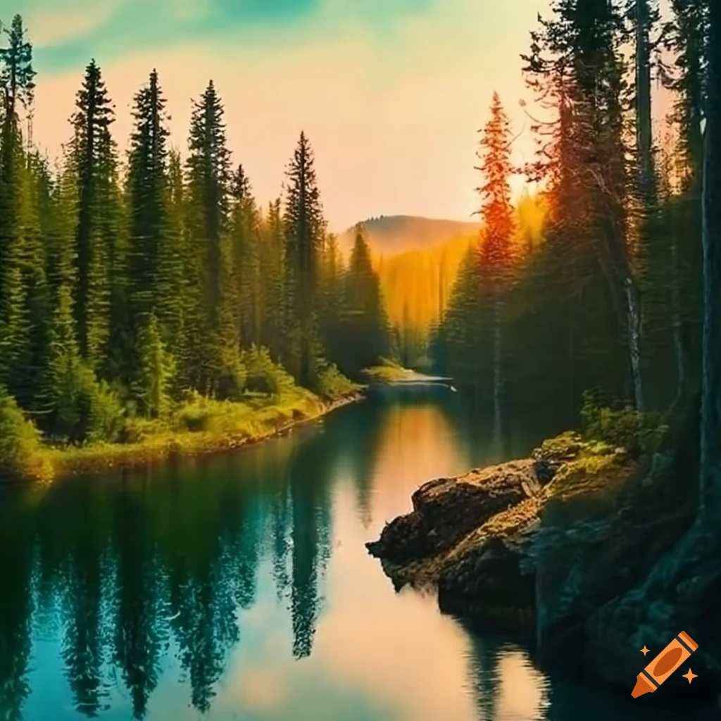 Chulym River in the taiga of Krasnoyarsk Krai, a sacred place on Craiyon