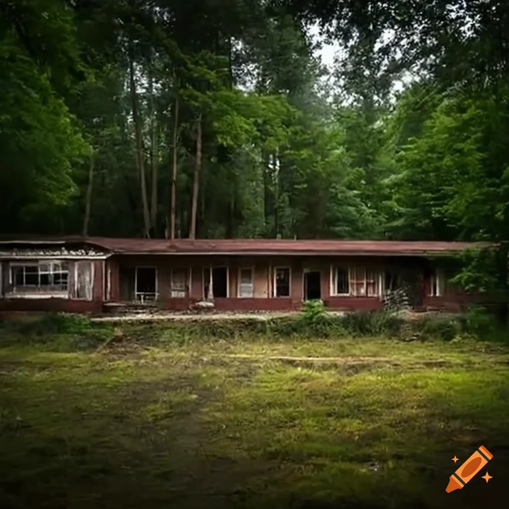 Dilapidated old motel in the woods on Craiyon