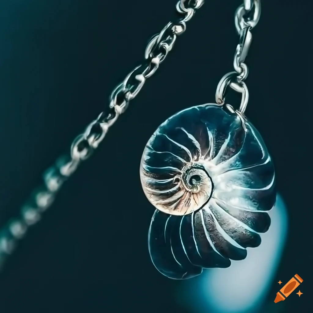 Closeup of nautilus shell pendant on a chain in HD 4K on Craiyon