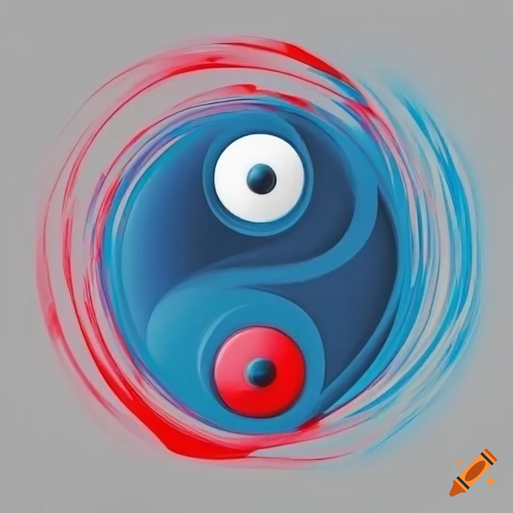 Blue and red yin-yang symbol on white background on Craiyon