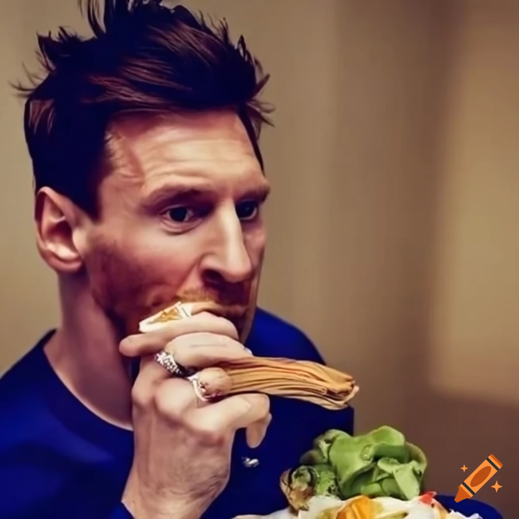 Messi eating gothic-style Russian salad on Craiyon