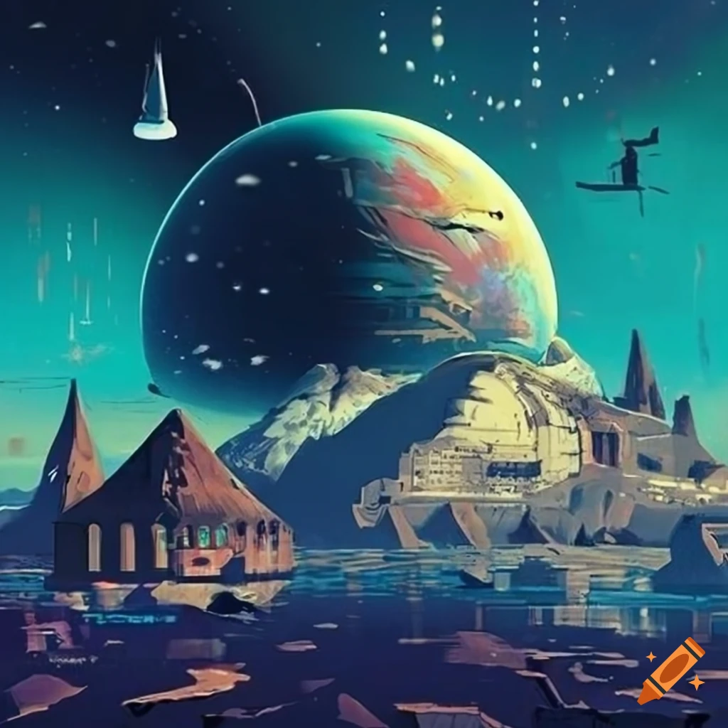 Travel poster with a sci-fi theme on Craiyon