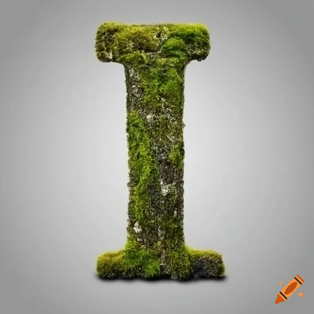 Moss-covered stone letter v on white background on Craiyon