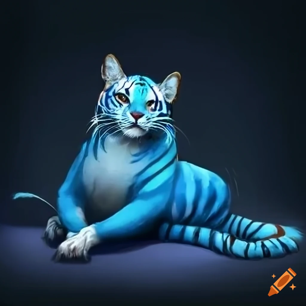 Anthropomorphic blue tiger relaxing on a couch on Craiyon
