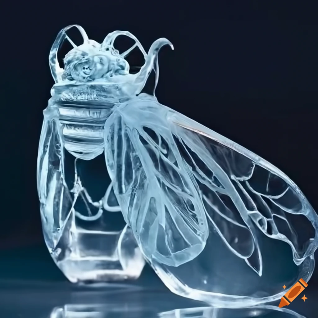 Sophisticated ice sculpture carving of a cicada on Craiyon