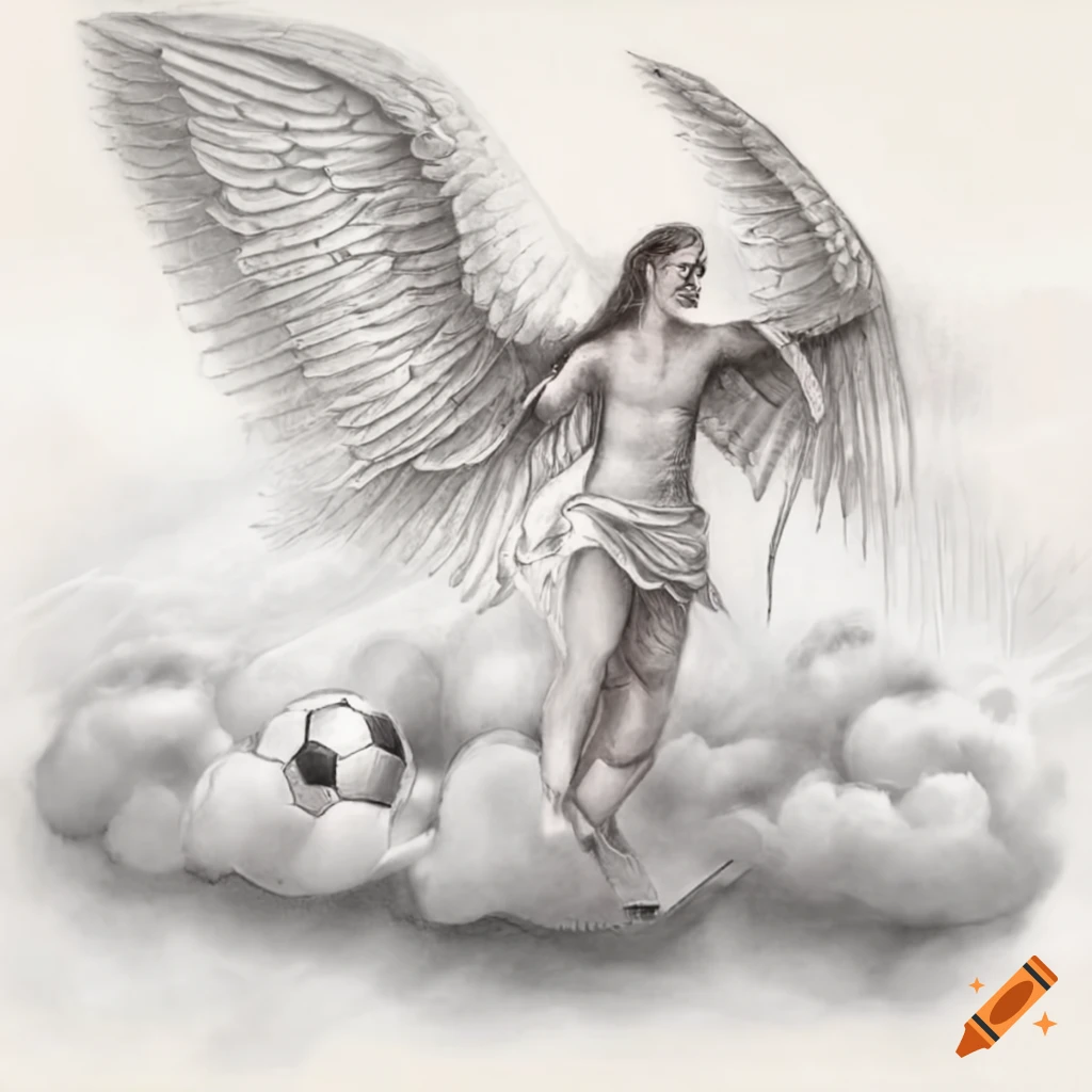 Winged angels playing soccer in the clouds on Craiyon