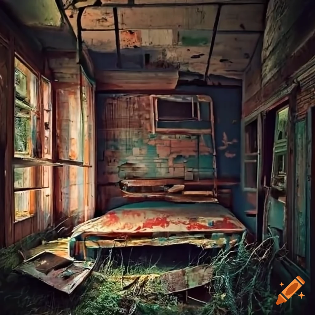 Dilapidated old motel in the woods on Craiyon