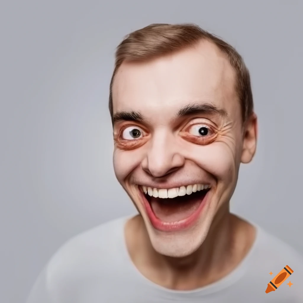 Smiling man with three eyes on light gray background on Craiyon