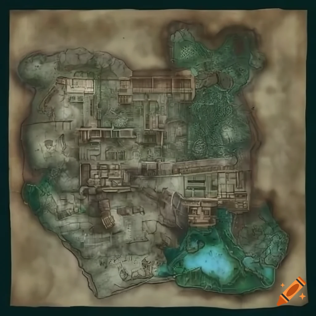 Realistic top-down view of a fallout 5 map design on Craiyon