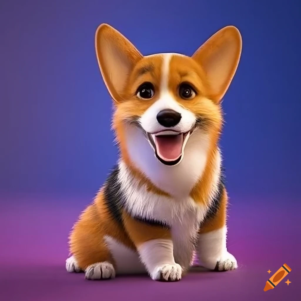 Adorable fluffy corgi in 3D render with Pixar animation style on Craiyon
