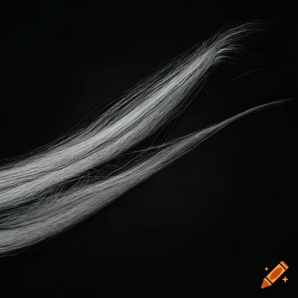 Thin white hair strands on black background on Craiyon