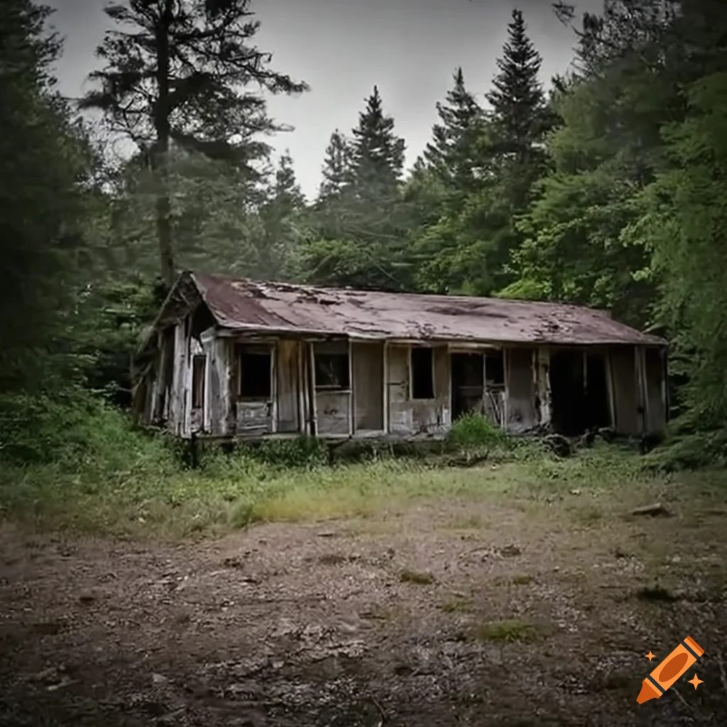 Dilapidated old motel in the middle of the woods on Craiyon