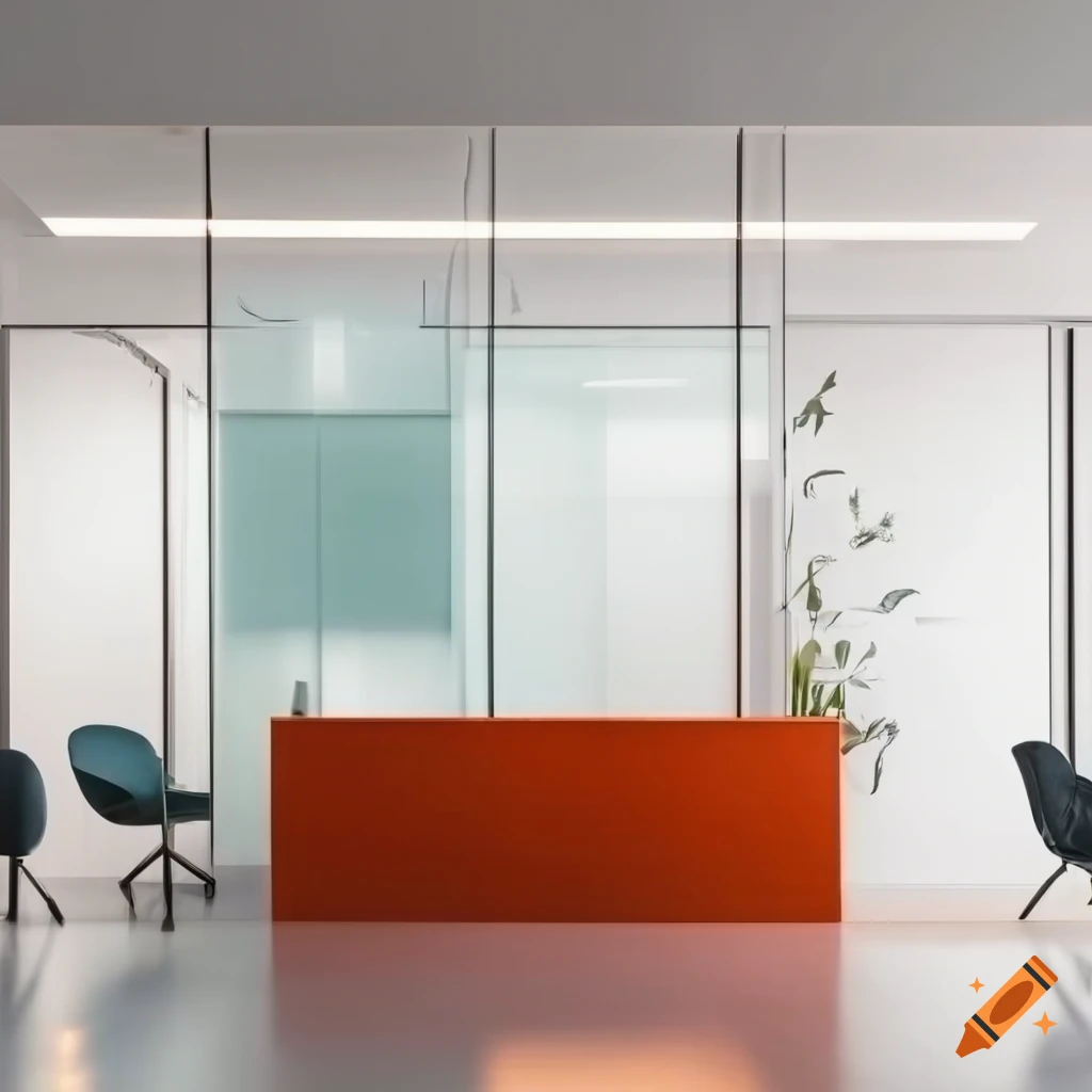Office reception with glass partitions and japandi theme on Craiyon